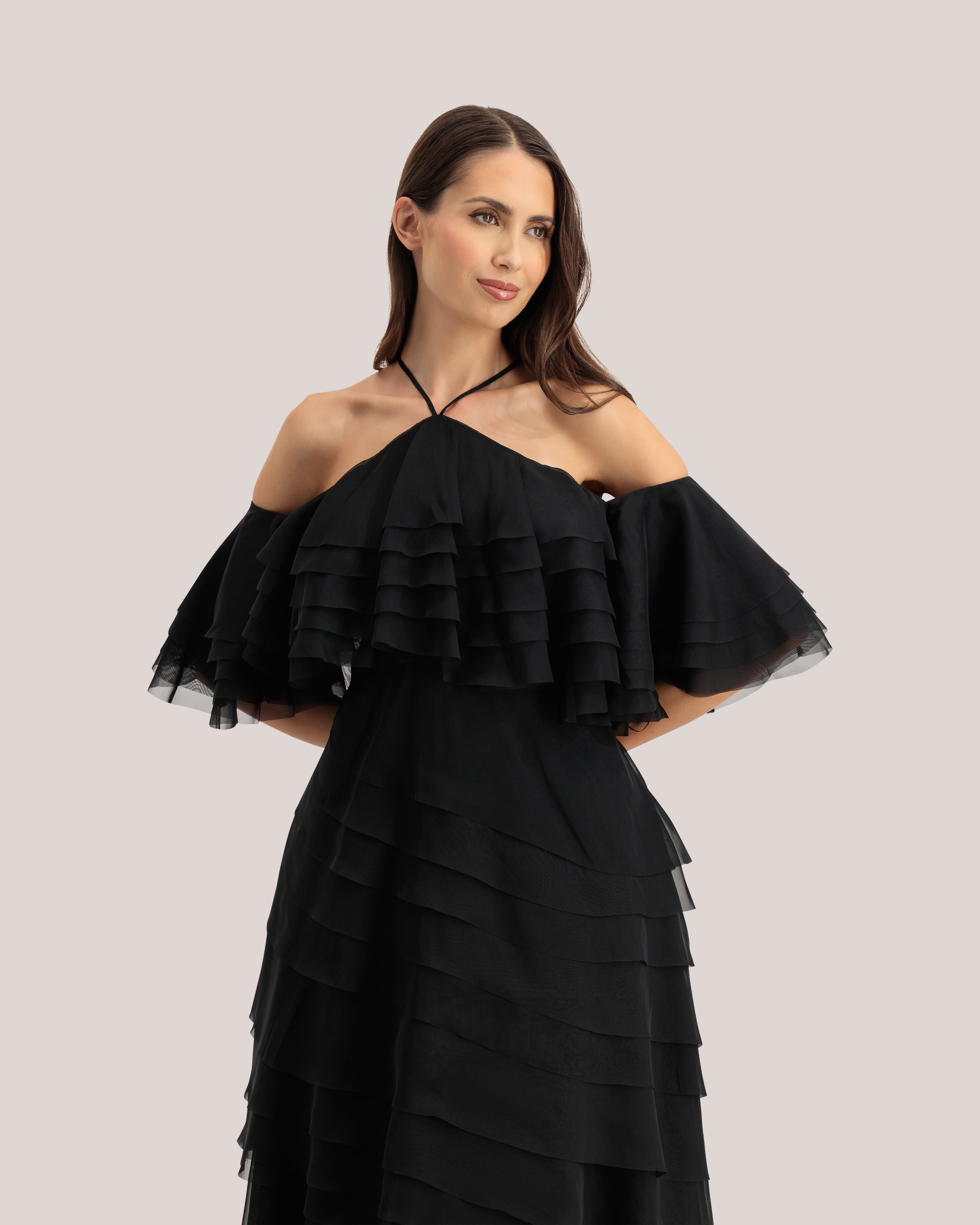 Shop Lauzza Extreme Ruffle Maxi Dress Black for Women Online - Ted ...