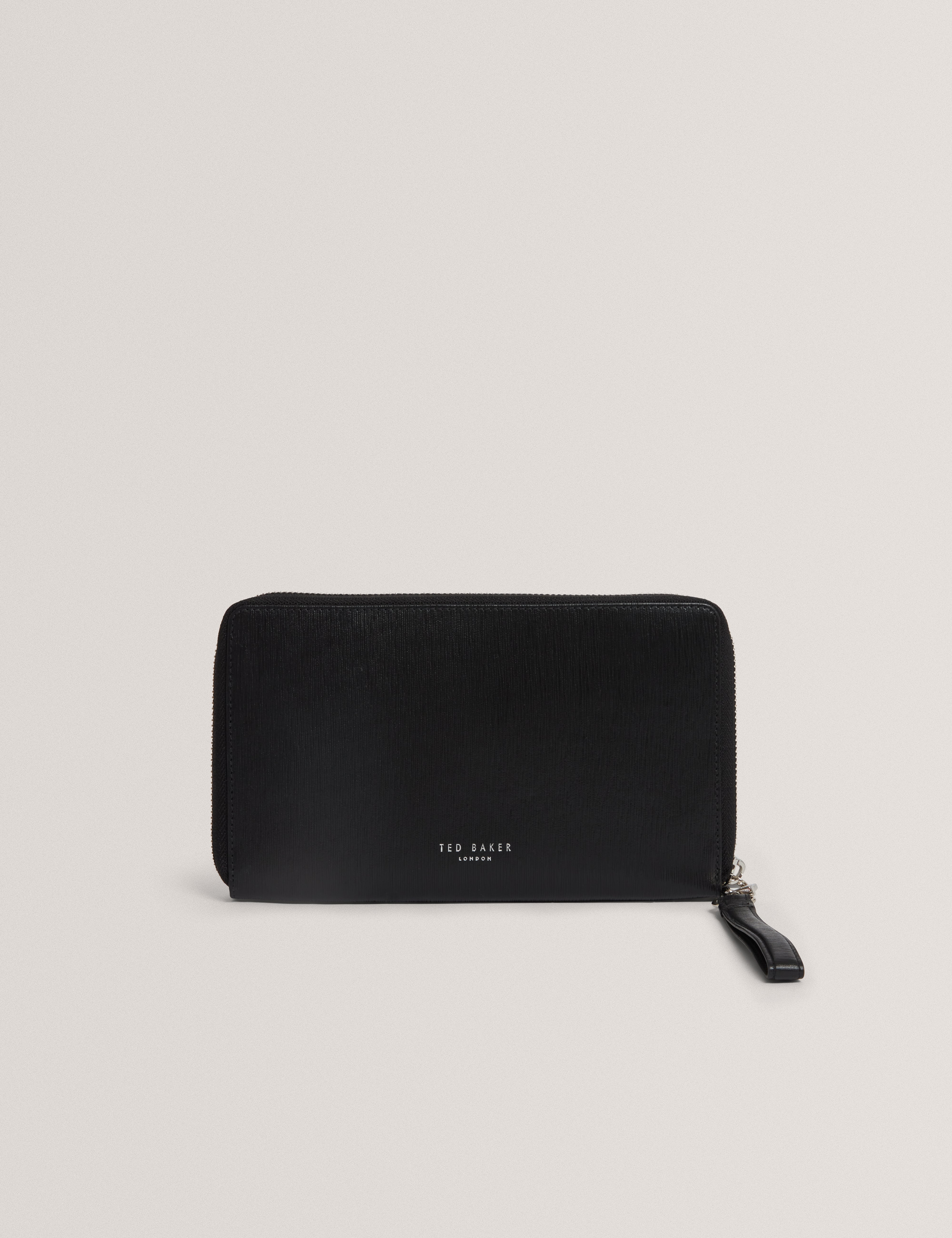 Balvin Bark Texture Leather Travel Wallet Black
