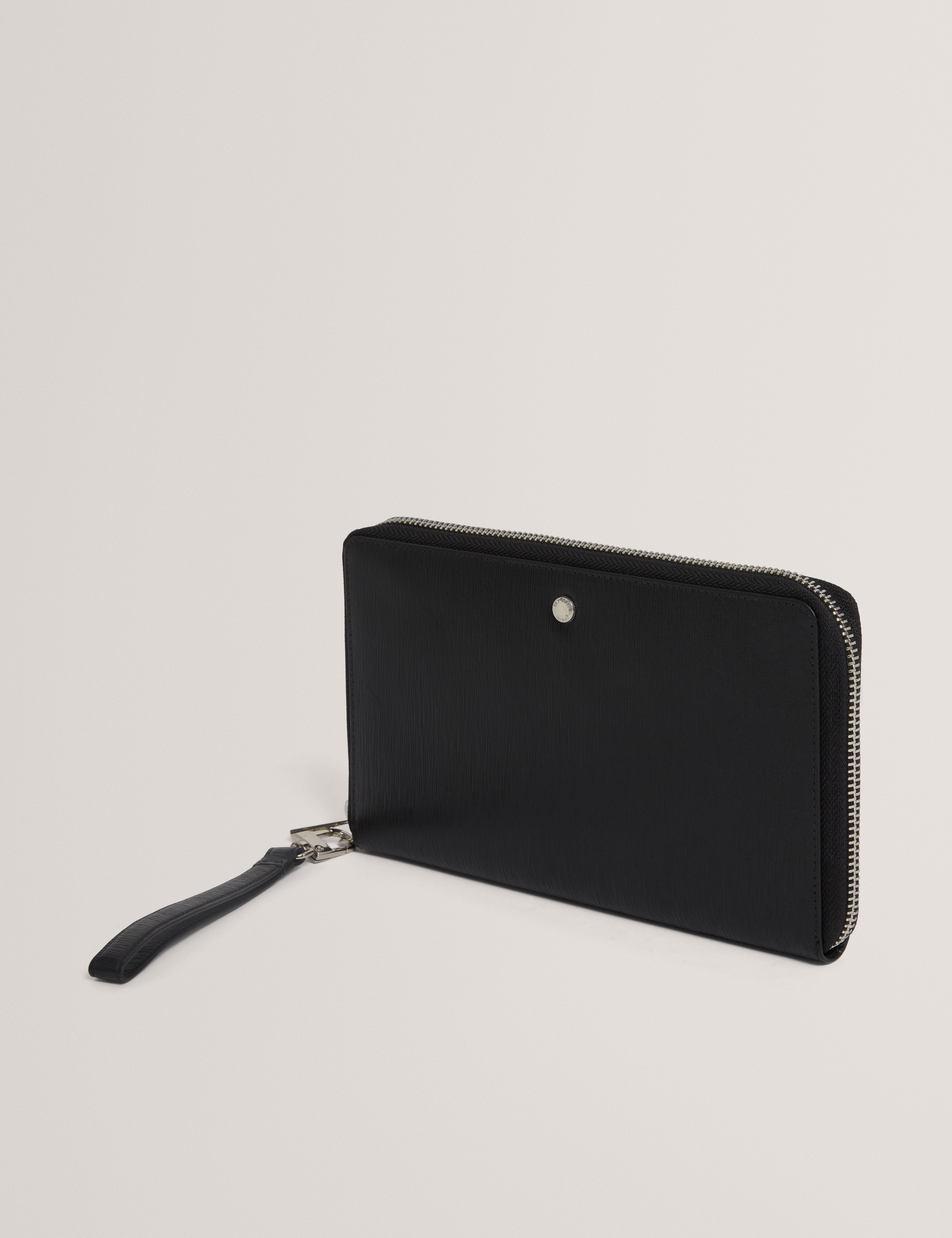 Balvin Bark Texture Leather Travel Wallet Black