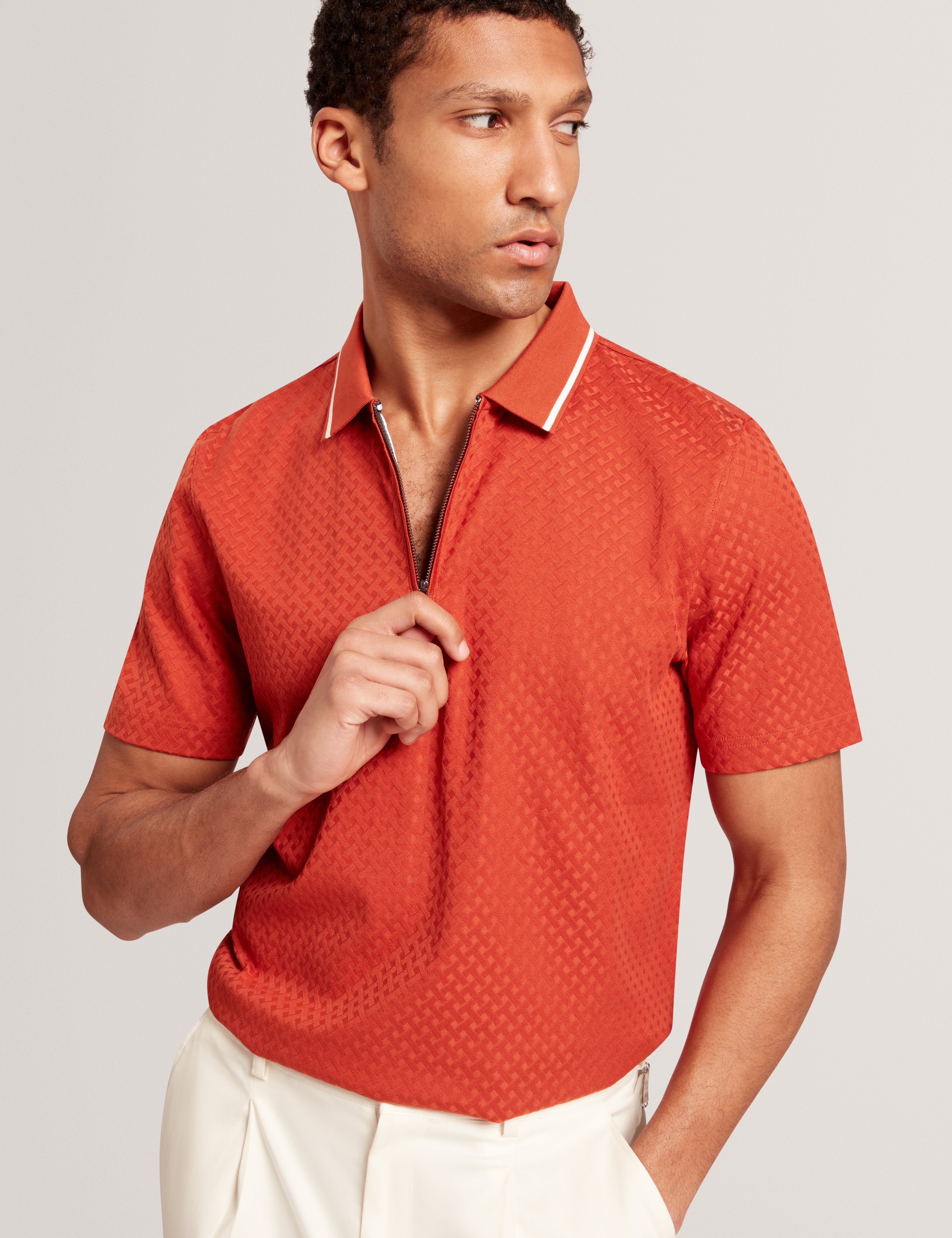 Cophen Short Sleeve Regular T Stitch Polo Shirt Dk-Orange