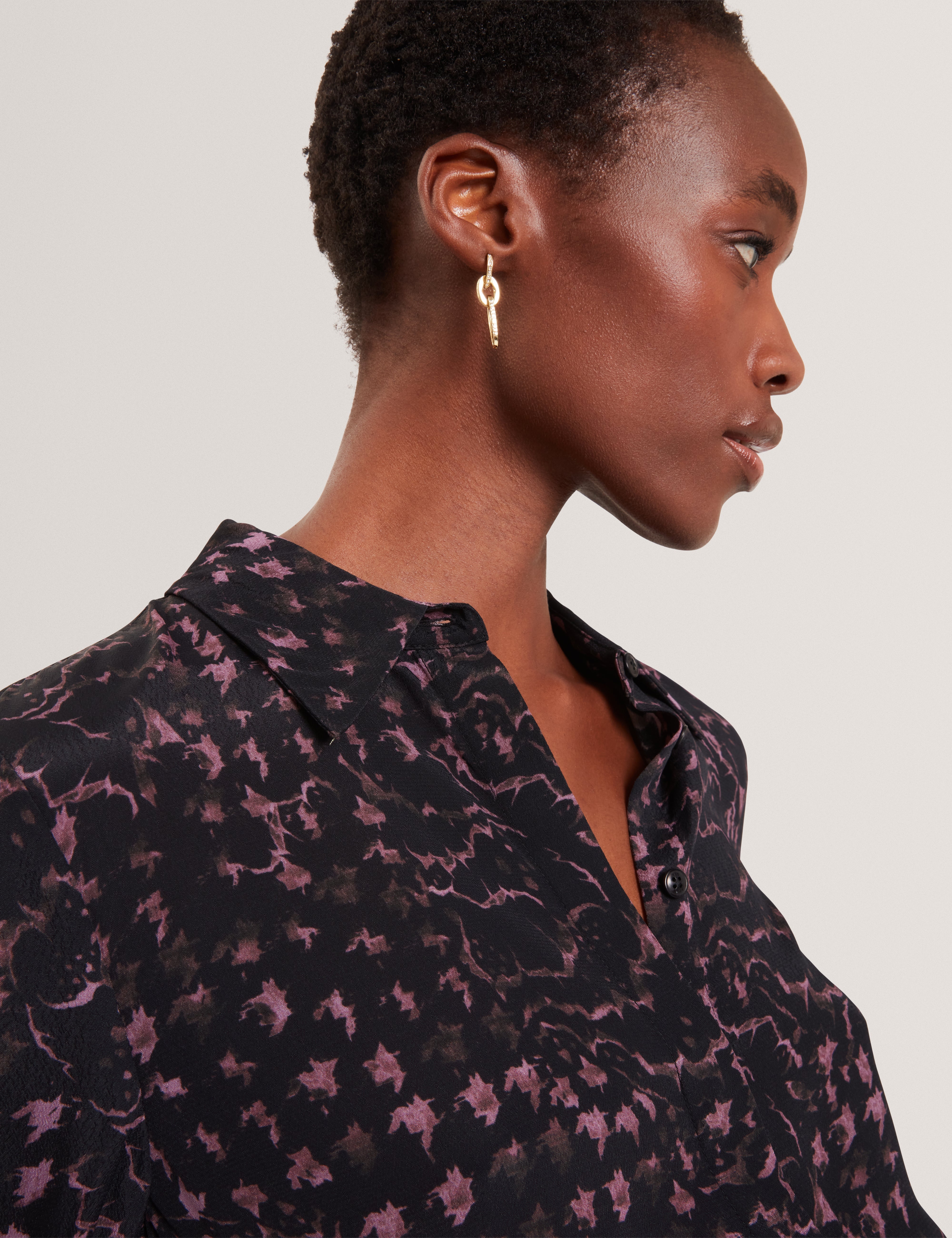Cobala Long Line Printed Shirt Black