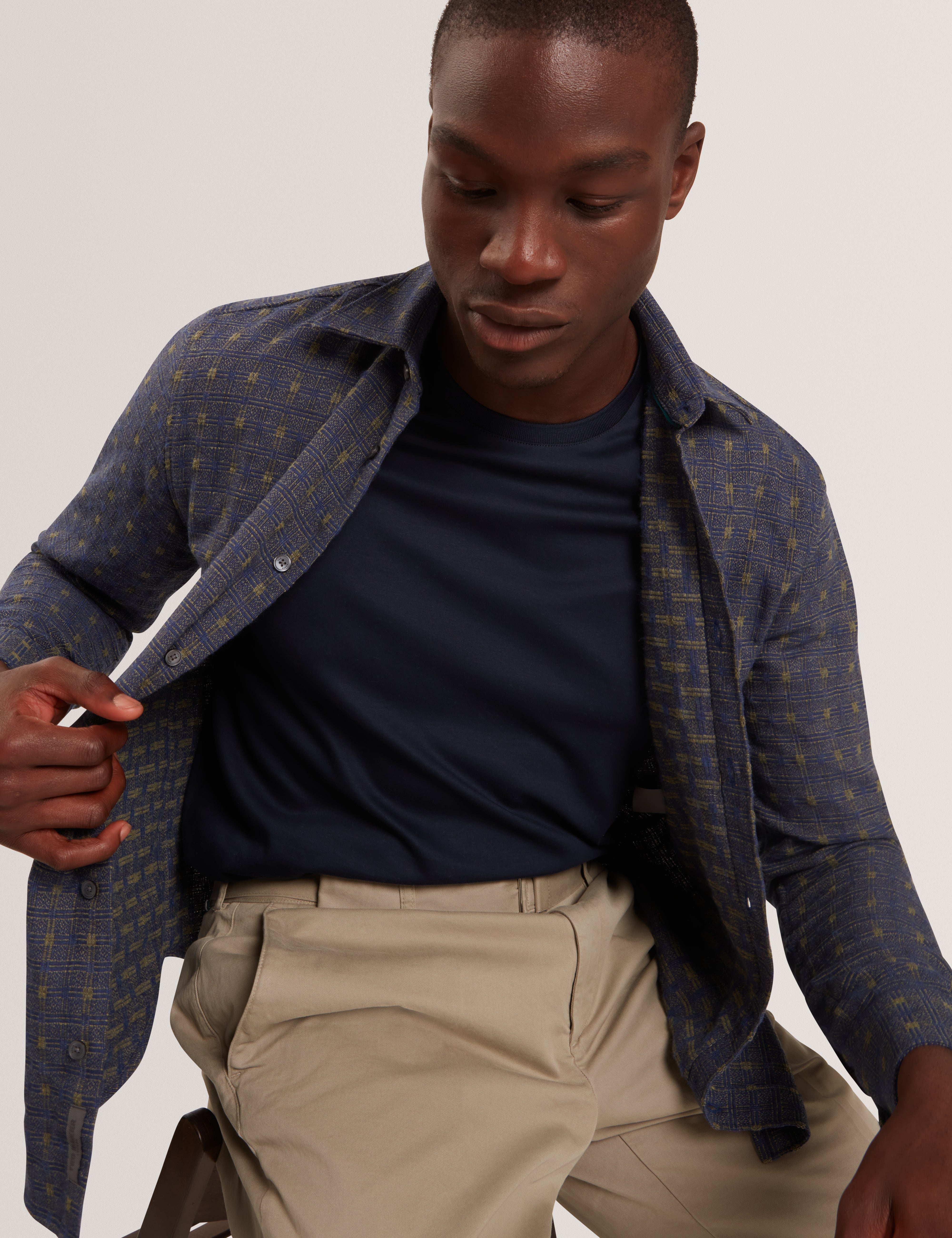 Vyser Long Sleeve Regular Fit Jacquard Check Shirt Teal-Blue