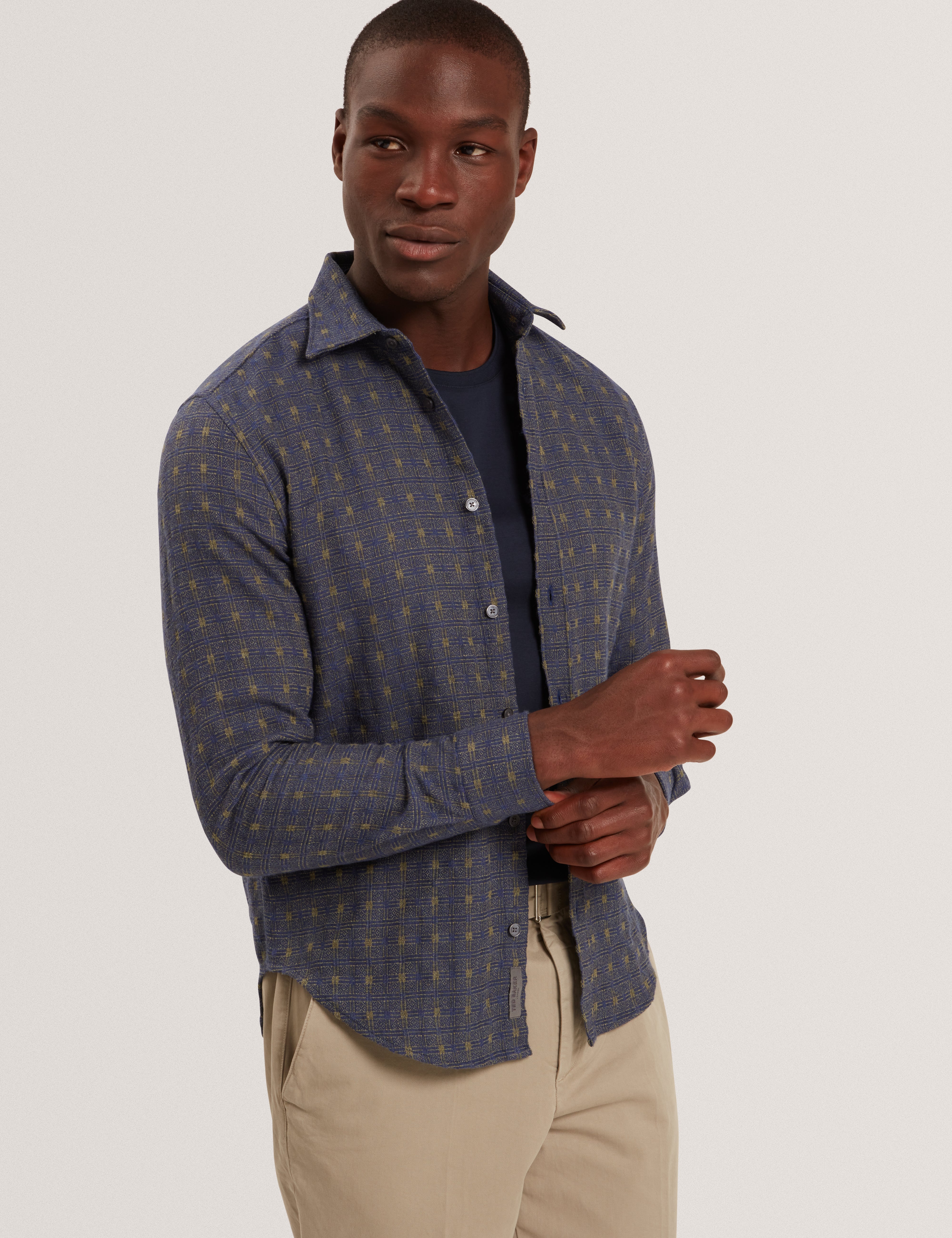 Vyser Long Sleeve Regular Fit Jacquard Check Shirt Teal-Blue