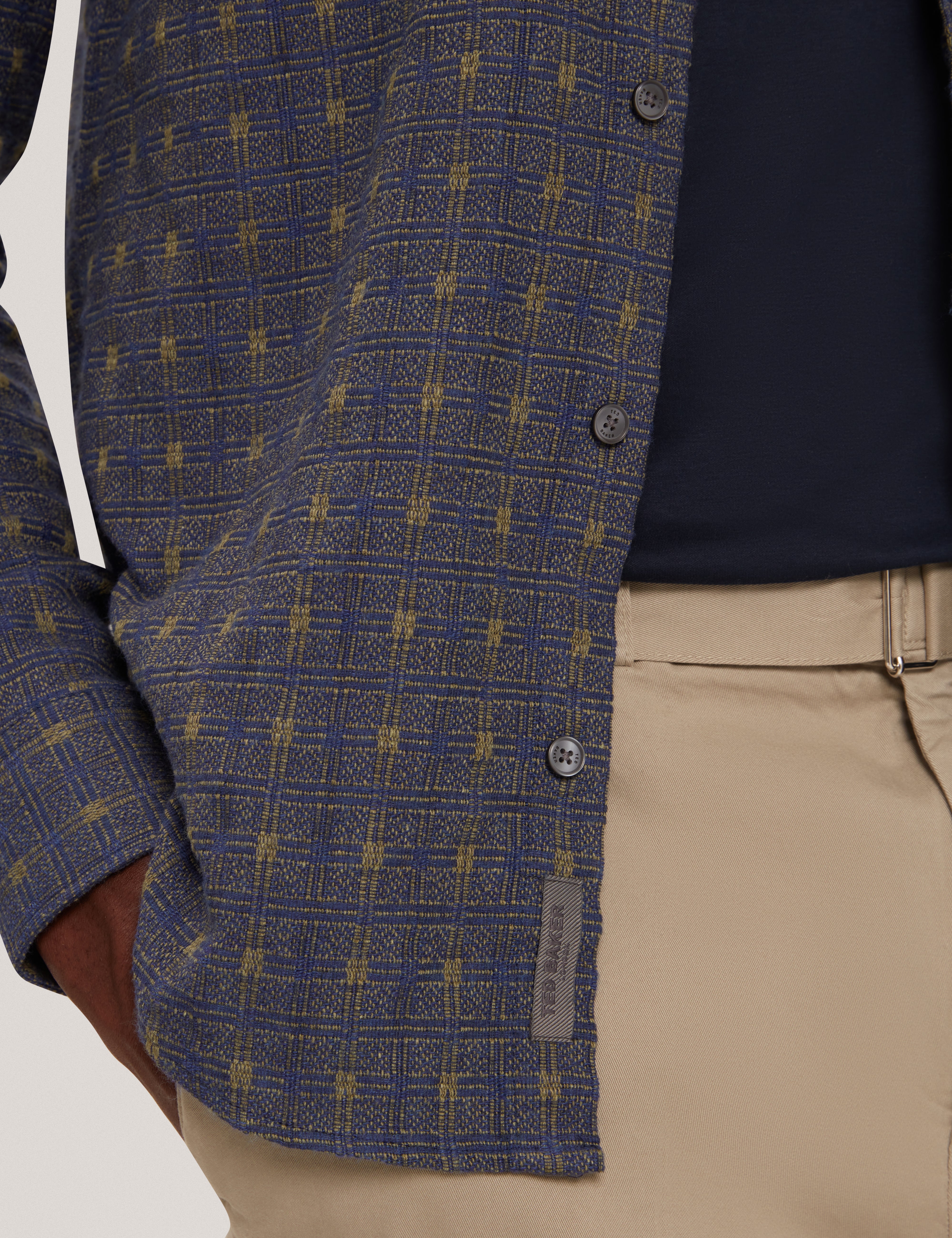 Vyser Long Sleeve Regular Fit Jacquard Check Shirt Teal-Blue