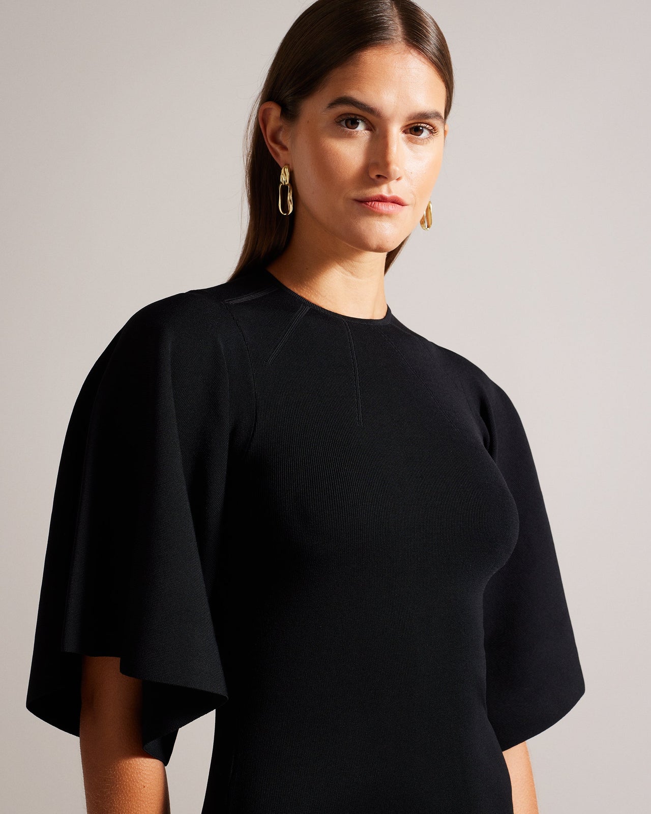 Buy Lounia Fluted Sleeve Knitted Bodycon Midi Dress Black For Women ...